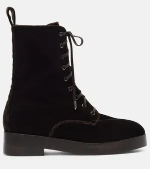 AQUAZZURA Ben 20 Leather-trimmed Velvet Combat Boots - Brown