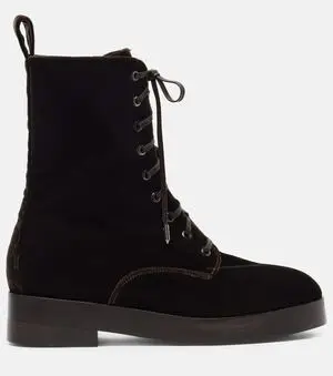 AQUAZZURA Ben 20 Leather-trimmed Velvet Combat Boots - Brown