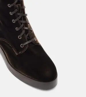 AQUAZZURA Ben 20 Leather-trimmed Velvet Combat Boots - Brown