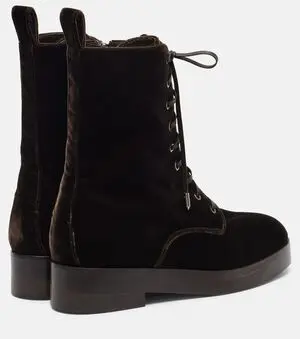 AQUAZZURA Ben 20 Leather-trimmed Velvet Combat Boots - Brown