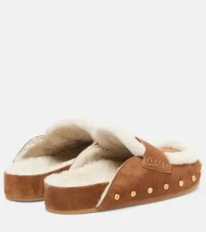 Veronica Beard Fenix Shearling-lined Suede Mules - Brown