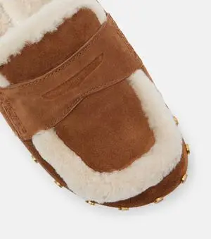 Veronica Beard Fenix Shearling-lined Suede Mules - Brown