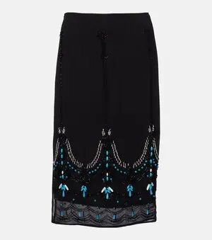 XU ZHI Beaded Jersey Midi Skirt - Black