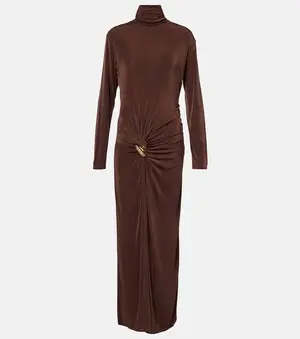 XU ZHI Gathered Turtleneck Maxi Dress - Brown