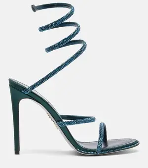 Rene Caovilla Cleo 105 Embellished Satin Sandals - Blue