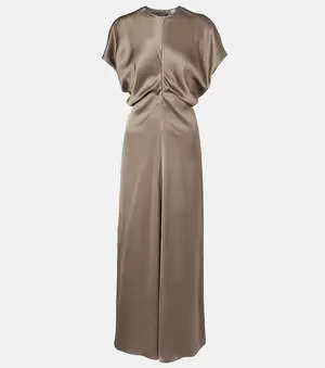 TOTEME Draped Satin Maxi Dress - Grey