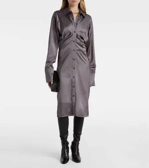 TOTEME Draped Satin Shirt Dress - Grey