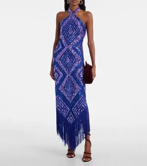 TALLER MARMO Nina Fringed Sequined Maxi Dress
