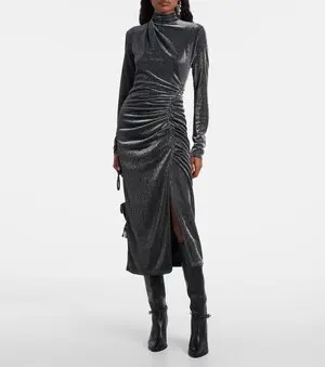 MARANT ETOILE Jenisa Draped Gathered Midi Dress - Silver