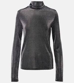 MARANT ETOILE Jadia Jersey Lamé Turtleneck Top - Silver
