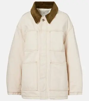 AMI Paris Corduroy-trimmed Cotton Twill Field Jacket - Beige