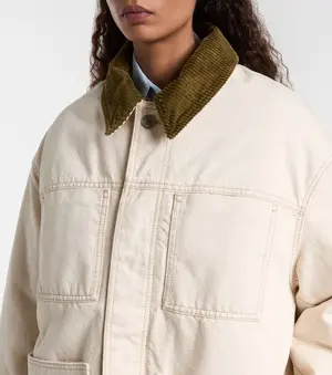 AMI Paris Corduroy-trimmed Cotton Twill Field Jacket - Beige