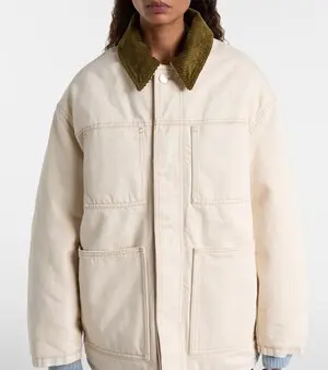 AMI Paris Corduroy-trimmed Cotton Twill Field Jacket - Beige