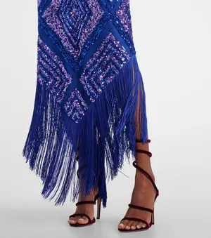 TALLER MARMO Nina Fringed Sequined Maxi Dress