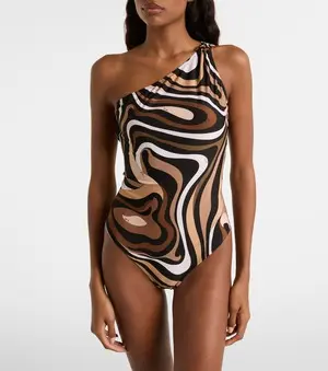 Emilio Pucci Marmo One-shoulder Swimsuit - Brown