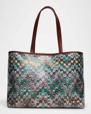Missoni Zigzag Canvas Tote Bag - Multi Turqoise