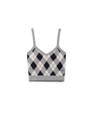 Prada Argyle Knit Cashmere Top - Grey