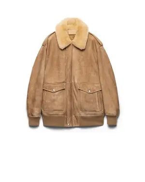 Prada Shearling Bomber Jacket - Neutral