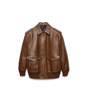 Prada Nappa Leather Bomber Jacket - Brown