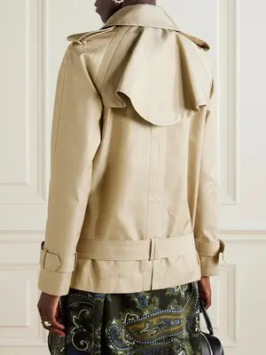 Sacai Double-breasted Gabardine Jacket With Scarf Detail - Neutrals