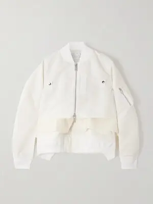 Sacai Wool And Shell-paneled Bomber Jacket - Neutrals