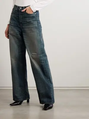 Ralph Lauren Distressed High-rise Wide-leg Jeans - Blue