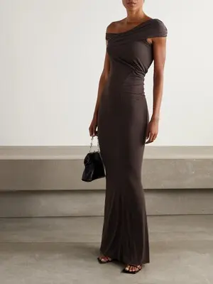 Rick Owens Asymmetric Paneled Gathered Jersey Gown - Brown