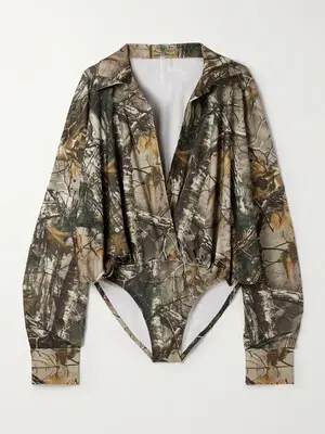 Norma Kamali Camouflage-print Stretch-jersey Bodysuit