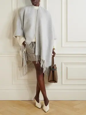 Brunello Cucinelli Fringed Wool And Cashmere-blend Wrap - Gray