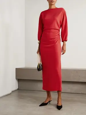 Bernadette Ezra Ruched Crepe Midi Dress - Red
