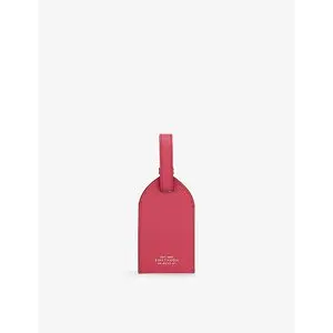 Smythson Panama Leopard Leather Luggage Tag Raspberry