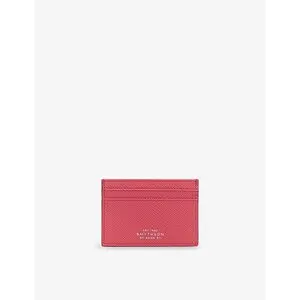 Smythson Leopard Panama Flat Leather Card Holder Raspberry