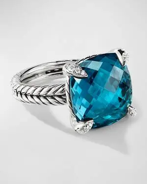 David Yurman Chatelaine Ring With Gemstone And Diamonds - Hampton Blue Topaz