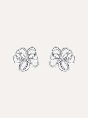 Oscar De La Renta Threaded Flower Earrings - Silver