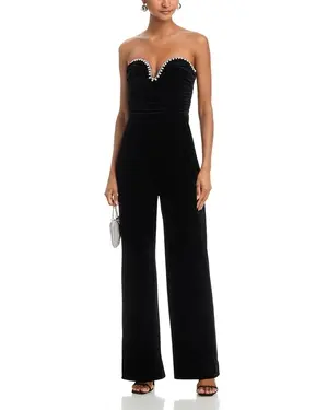 Aqua Strapless Velvet Jumpsuit