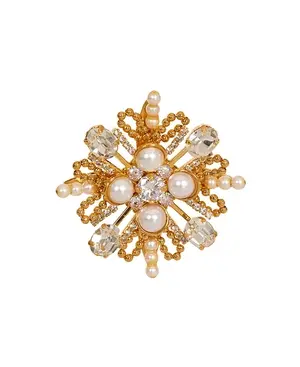 Balmain Brandebourg Bead And Crystal Brooch - Gold