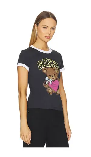GANNI Basic Cotton Jersey Bear Fitted T-shirt - Phantom