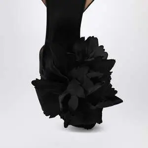 FERRAGAMO Satin Flower Stiletto Sandals - Black