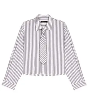Maje Striped Rhinestone Tie Shirt