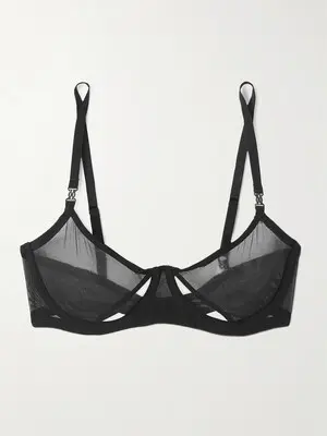 Kiki De Montparnasse Brienne Cutout Mesh Underwired Balconette Bra - Black
