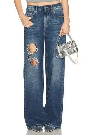 Area Contrast Stitching Jeans For Women