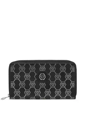 Philipp Plein Monogram Studded Zip Wallet - Black