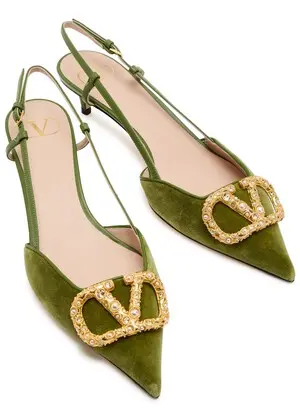 Valentino Garavani Vlogo Velvet And Leather Slingback Pumps