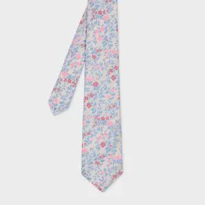 Paul Smith Floral Print Silk Neck Tie - White