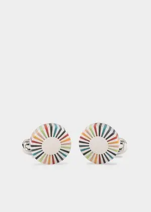 Paul Smith Silver 'artist Stripe' Edge Circular Cufflinks