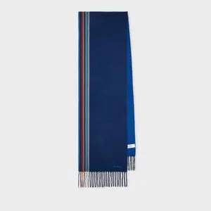 Paul Smith Navy 'signature Stripe' Edge Cashmere Scarf - Blue