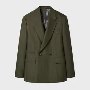 Paul Smith Khaki Textured Wool-lyocell Double-breasted Blazer