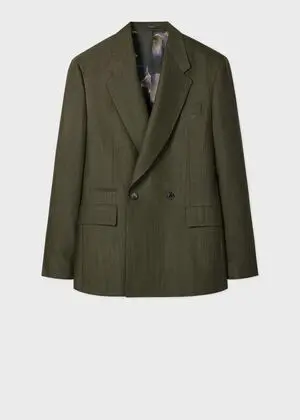 Paul Smith Khaki Textured Wool-lyocell Double-breasted Blazer