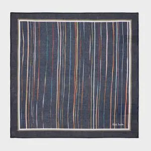 Paul Smith Navy 'signature Pinstripe' Cotton Pocket Square - Blue