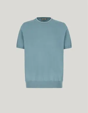 Canali Green And T-shirt In Plain Knit Cotton - White